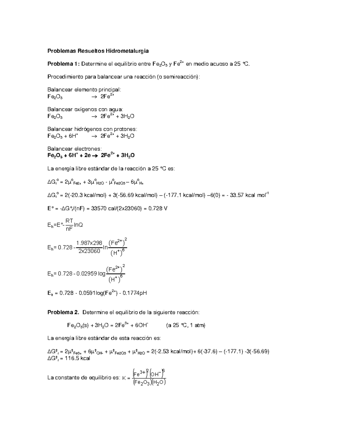 Problemas Resueltos Hidrometalurgia - Problemas Resueltos Hidrometalurgia Problema 1: Determine ...