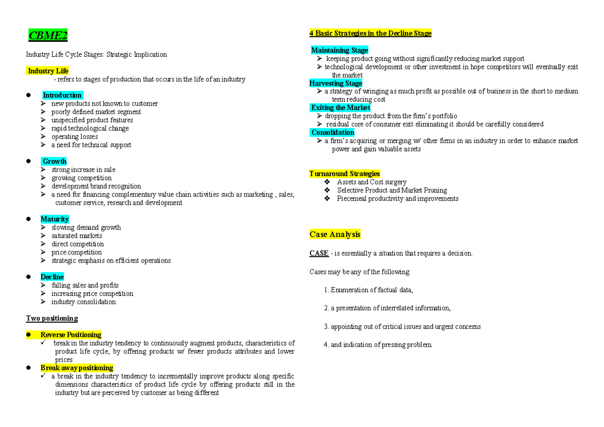 CBME- Reviewer - N/A - CBME Industry Life Cycle Stages: Strategic ...