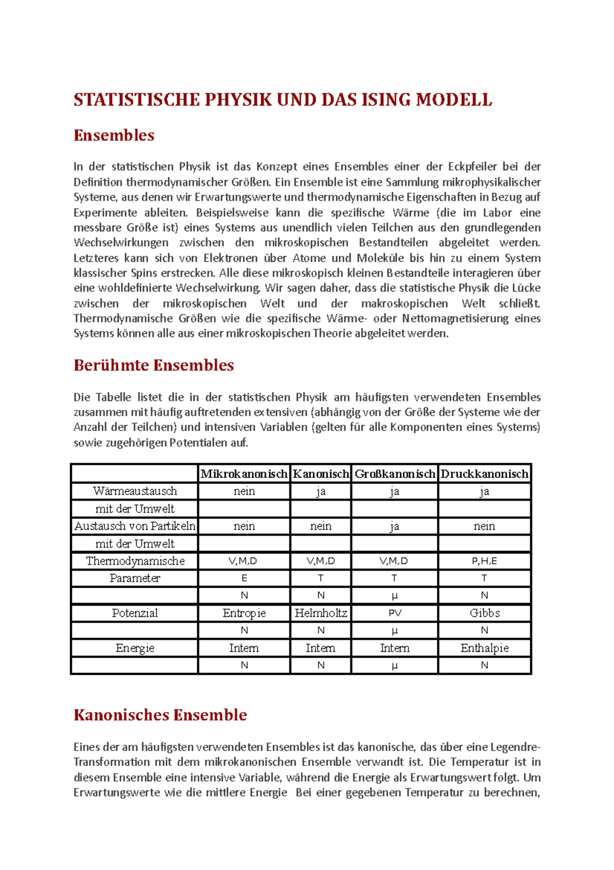 BACHELORARBEIT: Ising Modell - STATISTISCHE PHYSIK UND DAS ISING MODELL ...