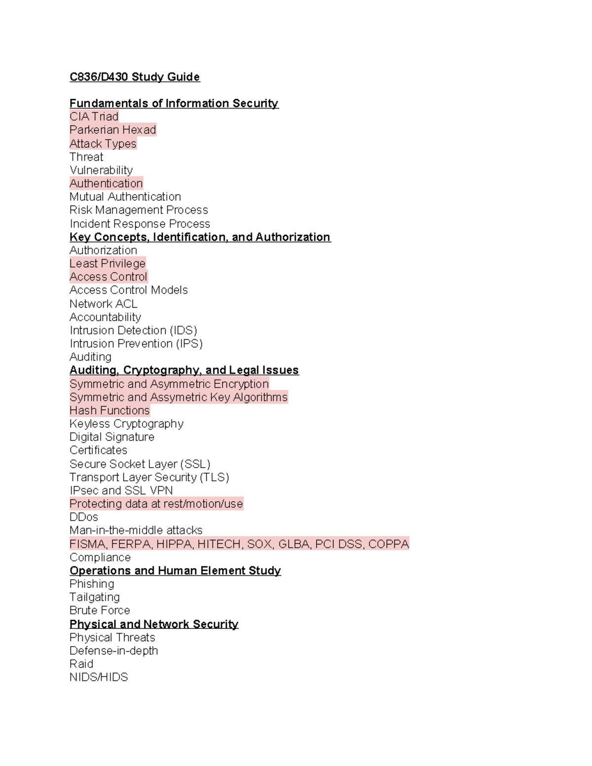 Study guide for D430 - C836/D430 Study Guide Fundamentals of Information Security CIA Triad ...