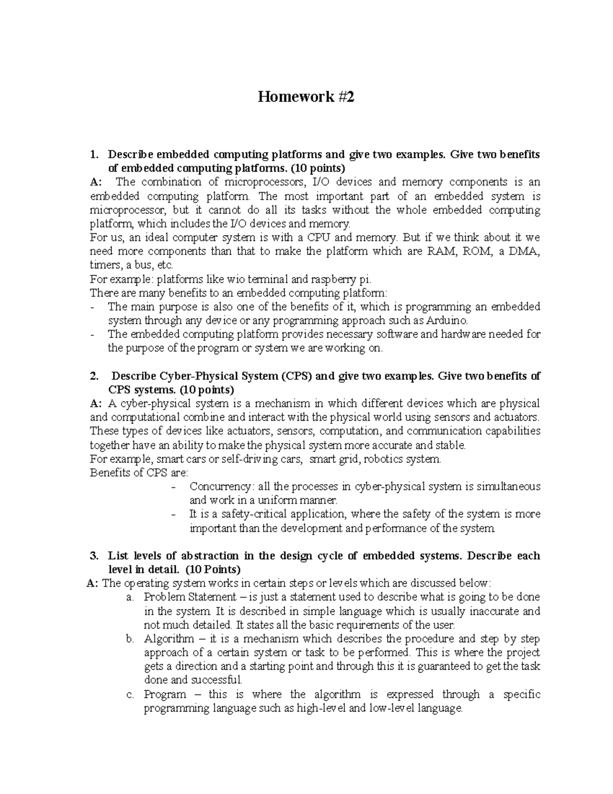 Homework #2 - Homework Describe embedded computing platforms and give ...