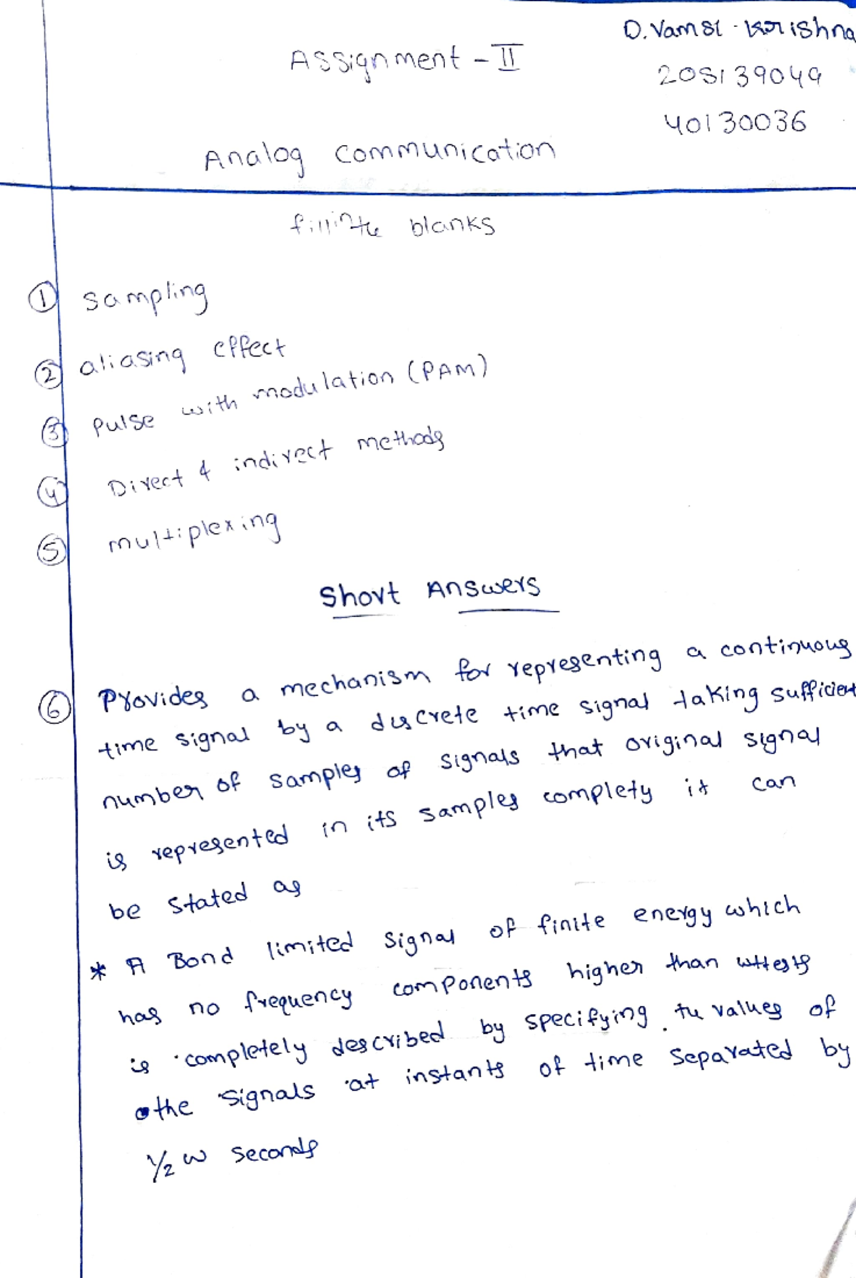 Analog communication assignment 2 vamsi - ASSanment -I O. Vasn st 67 iShna 20S139oYG Analoq ...