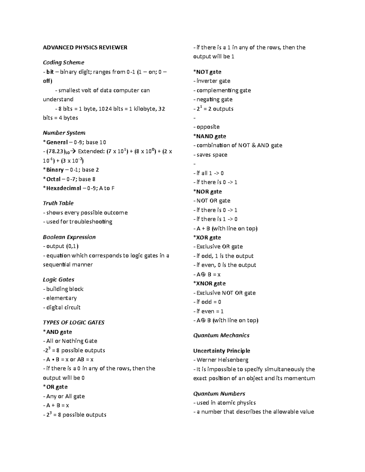 Advanced Physics 4TH QTR REV - ADVANCED PHYSICS REVIEWER Coding Scheme ...