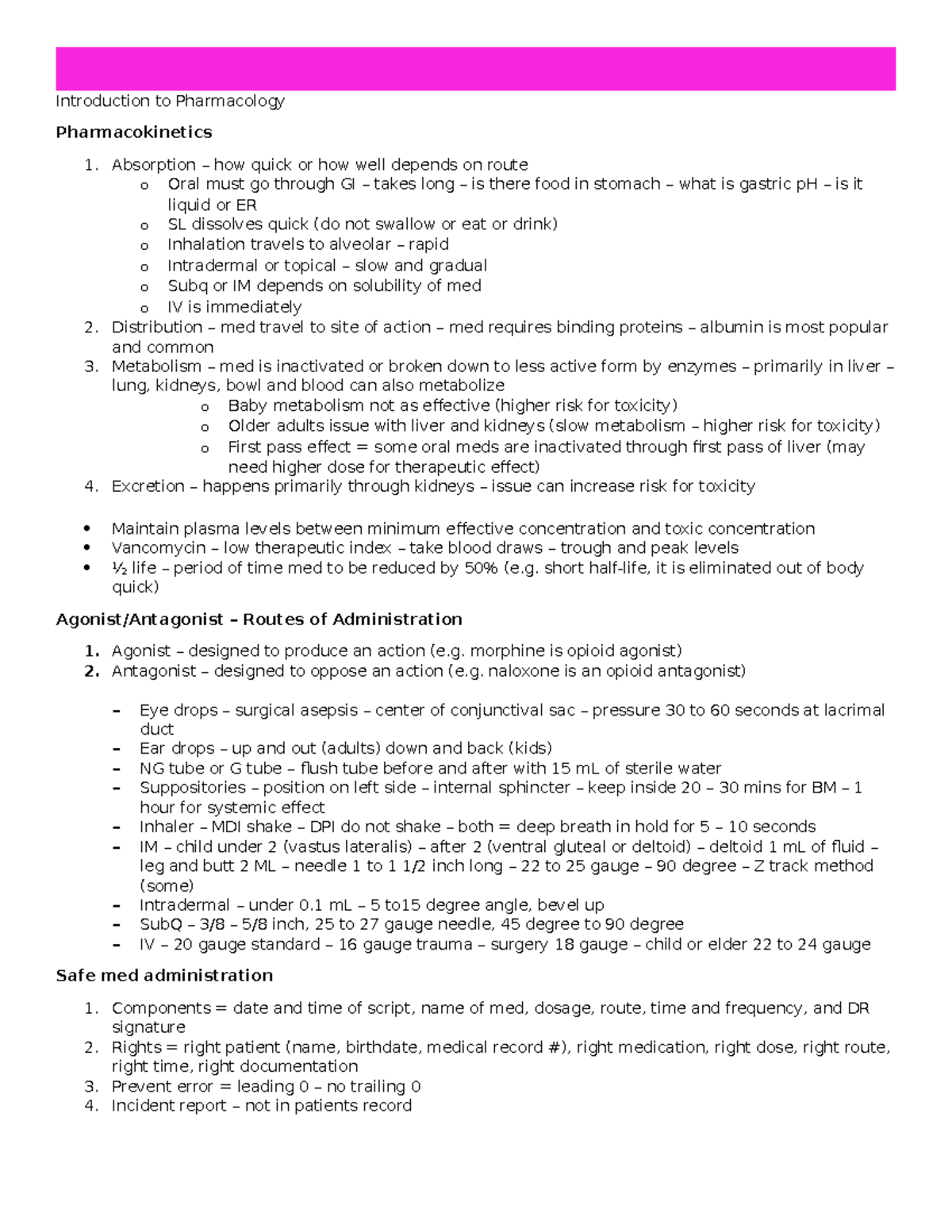 Pharm study Guide - Introduction to Pharmacology Pharmacokinetics ...