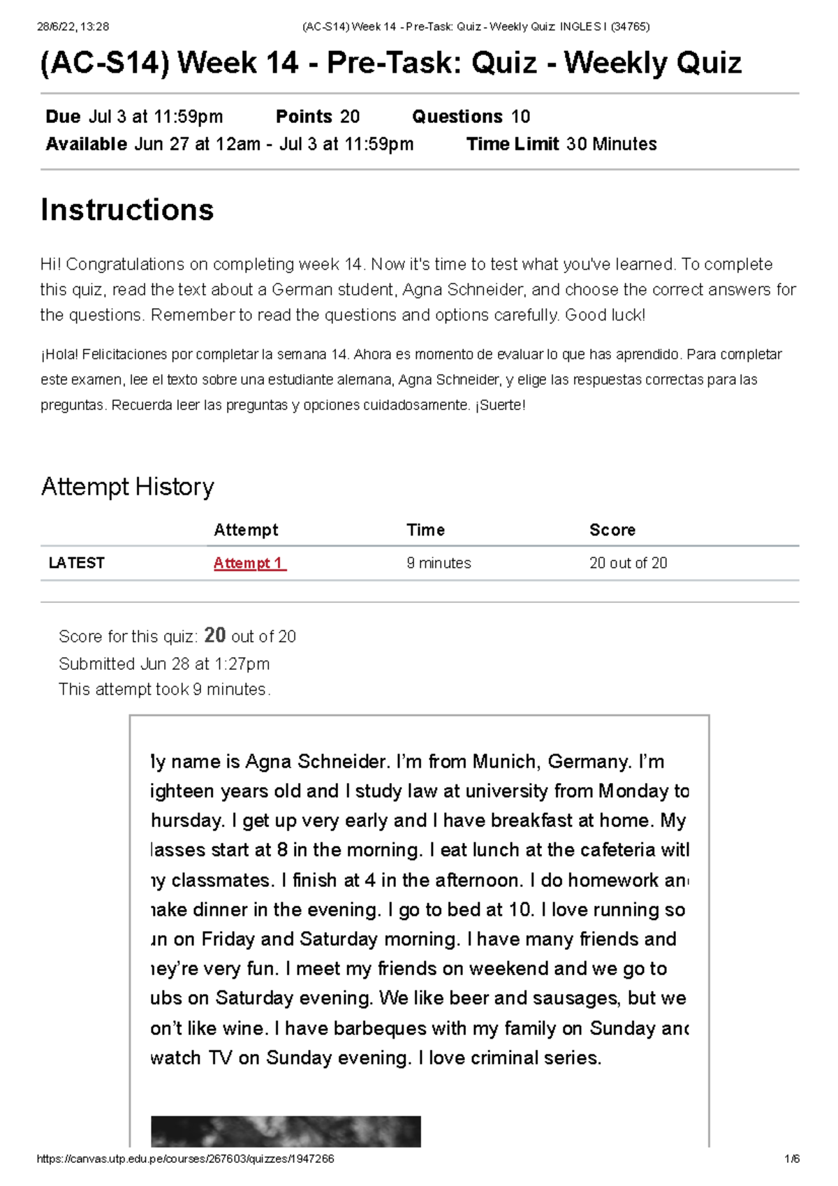 (AC-S14) Week 14 - Pre-Task Quiz - Weekly Quiz Ingles I (34765) - (AC ...