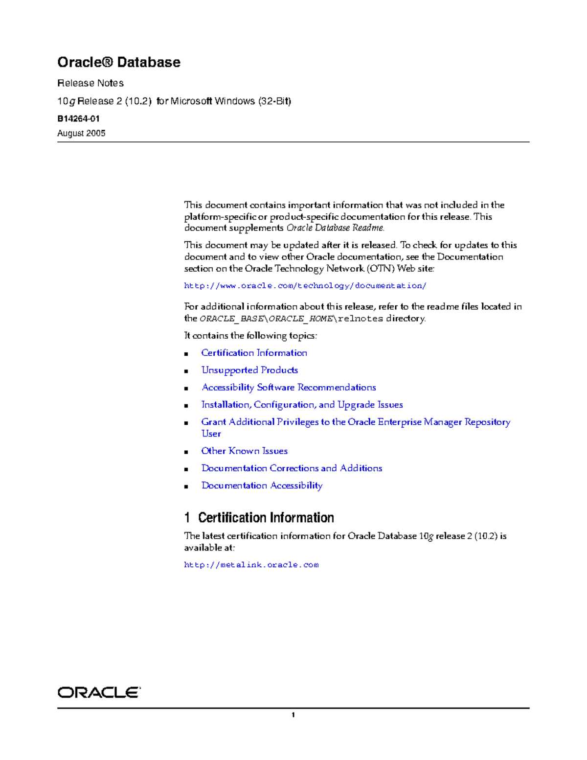Oracle Database 10g Release Notes - Base de datos - UNLaM - Studocu