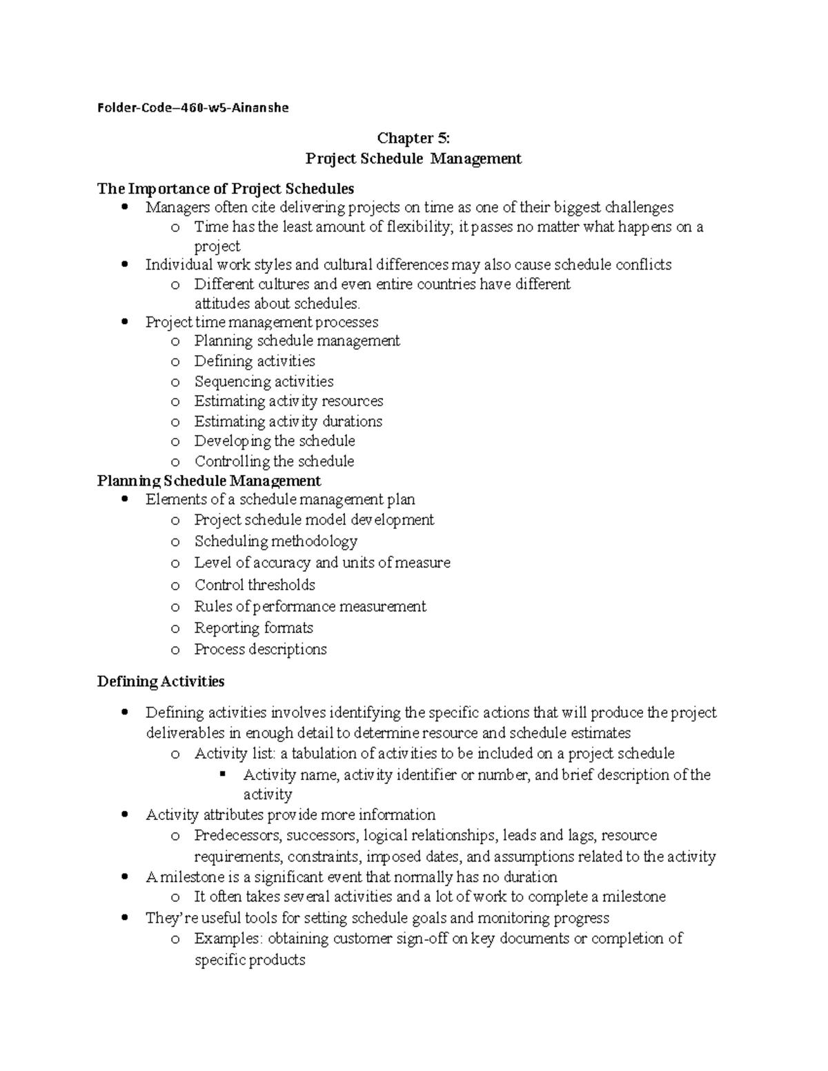 Chapter 5 - regular notes - Folder-Code-460-w5-Ainanshe Chapter 5 ...