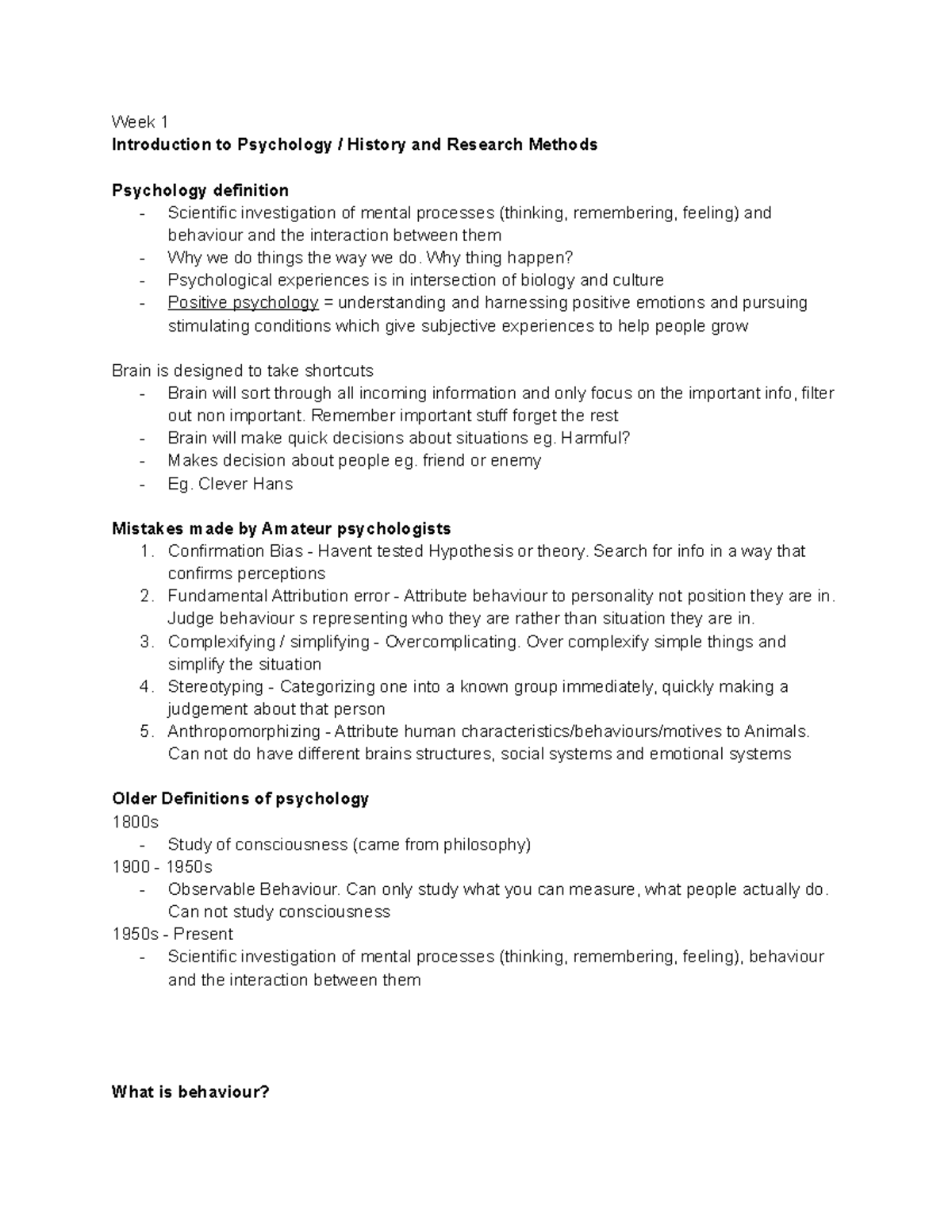 Week 1 Introduction Lecture 1 Intro Week 1 Introduction To Psychology History And