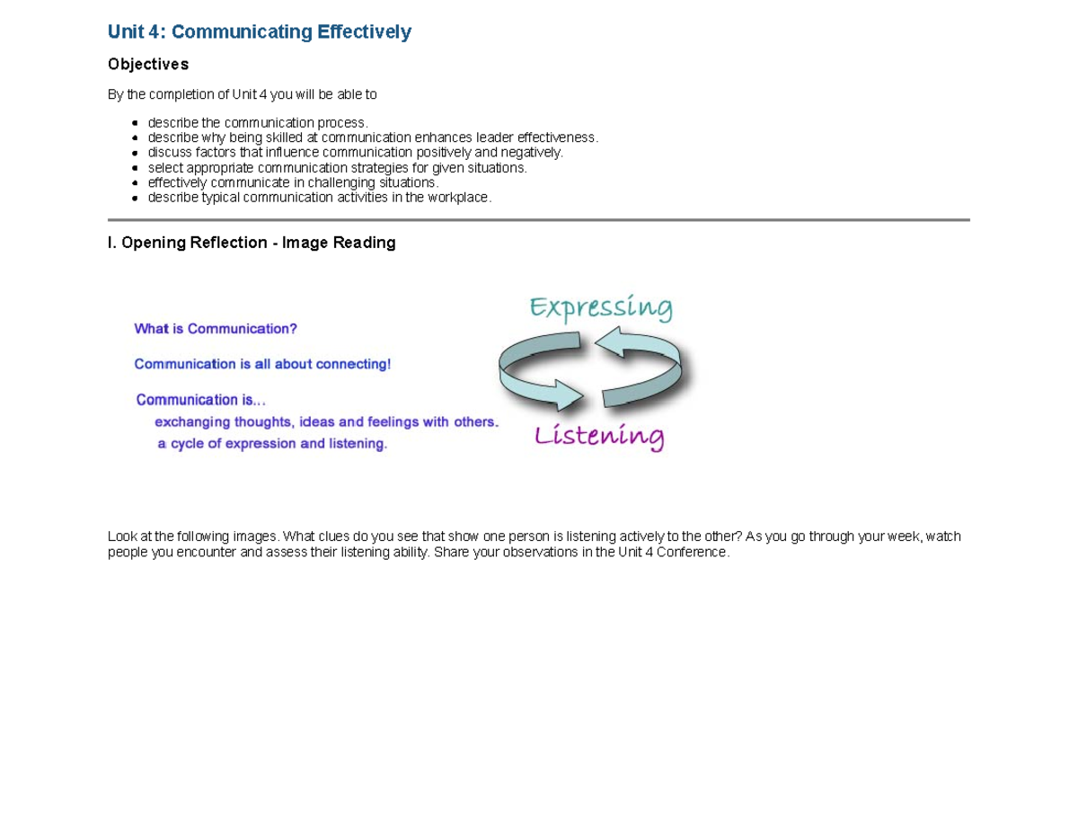 Unit 4 - Communicating Effectively - Unit 4: Communicating Effectively ...