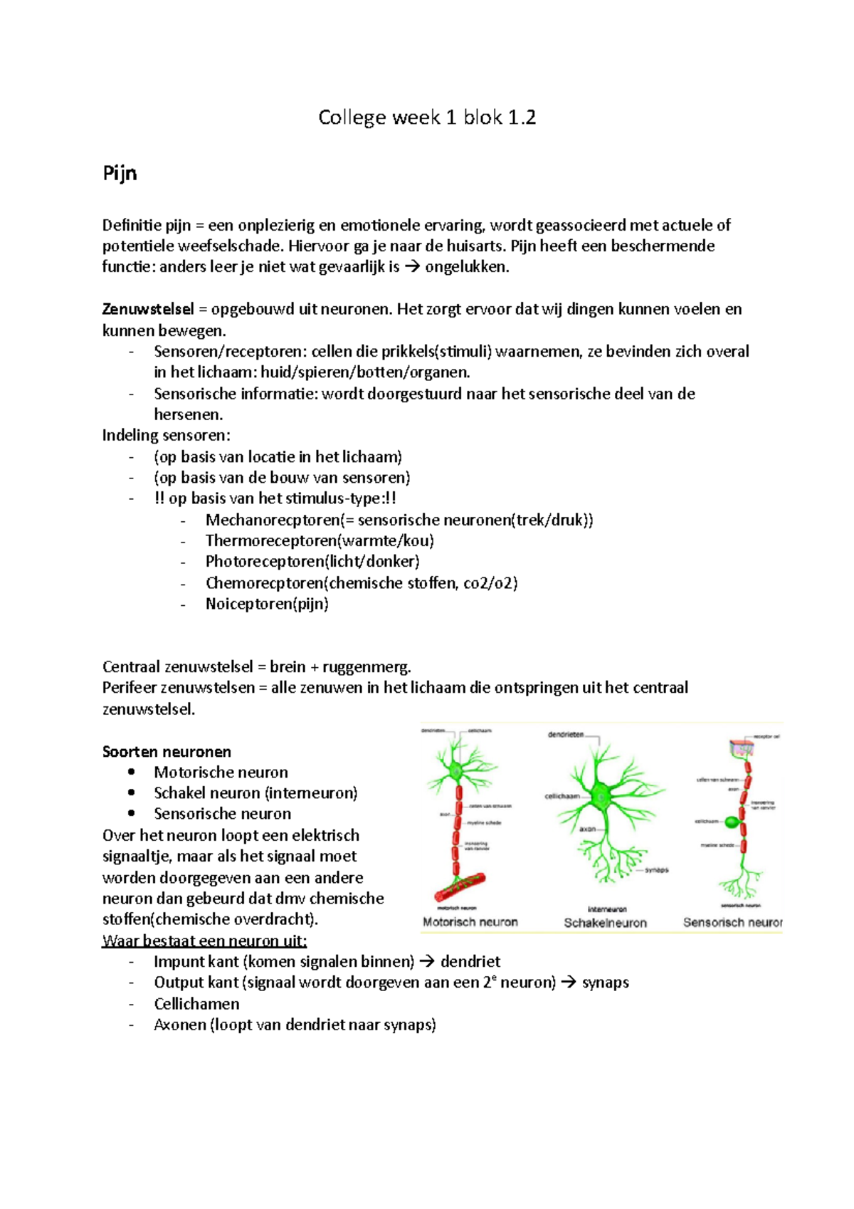 College week 1 blok 1 - College week 1 blok 1. Pijn Definitie pijn ...