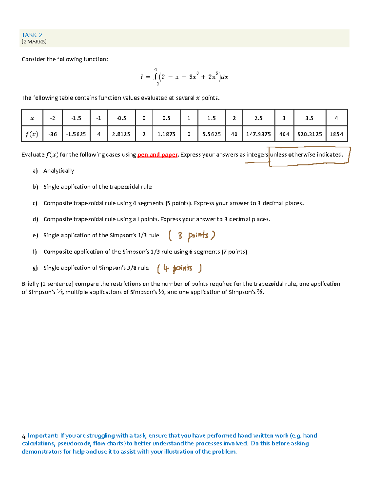 Lab10 Question 2 - TASK 2 [ 2 MARKS] Consider the following function: 𝐼 = − 2 4 ∫ 2 − 𝑥 − 3 𝑥 3 ...