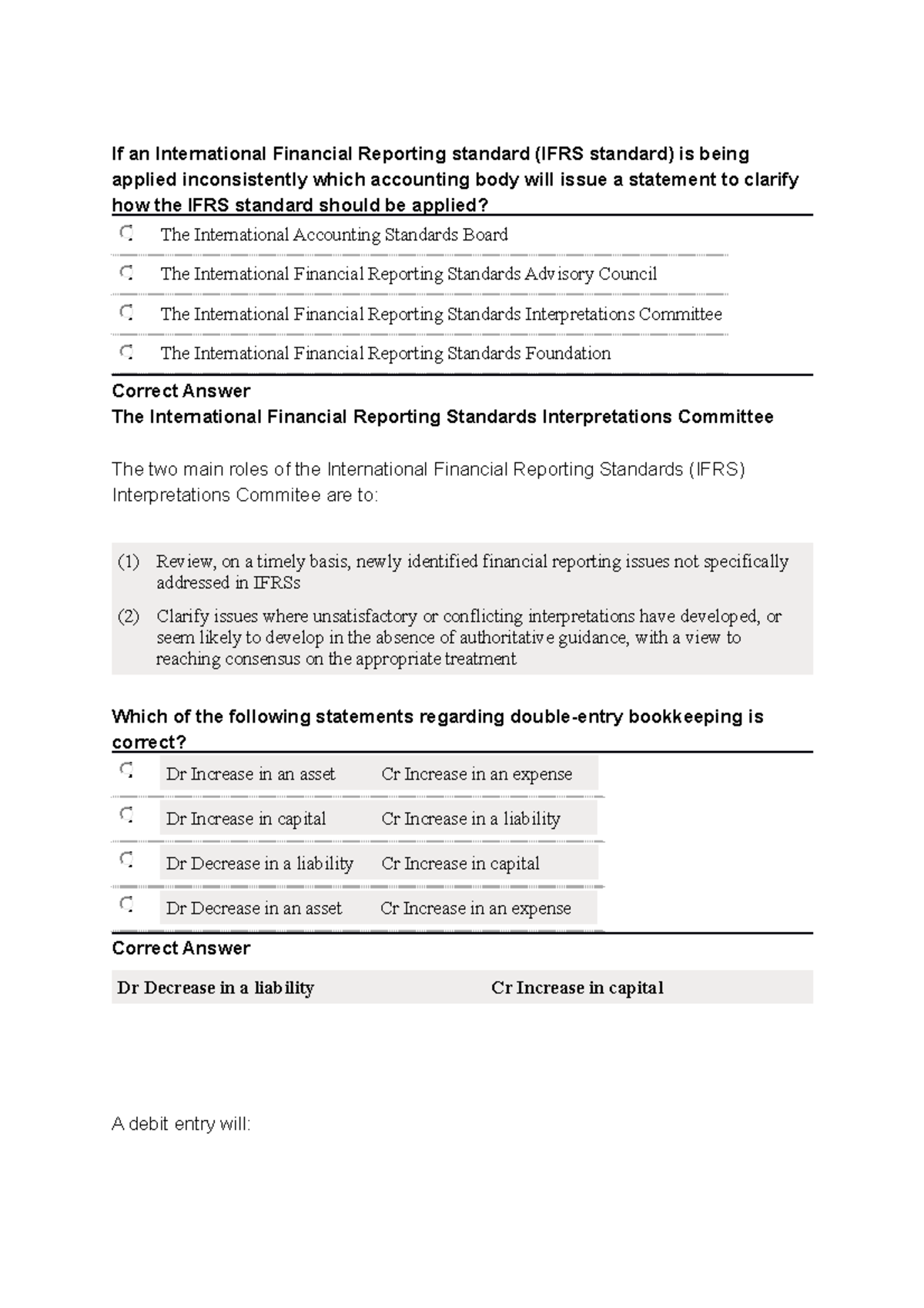 Financial accounting practice paper 1 - If an International Financial ...