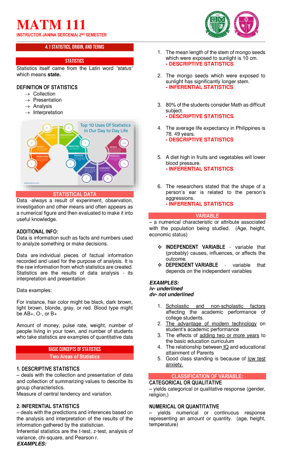 MATM111 Midterm Compilation - MATM 111 INSTRUCTOR JANINA SERCENIA| 2ND ...