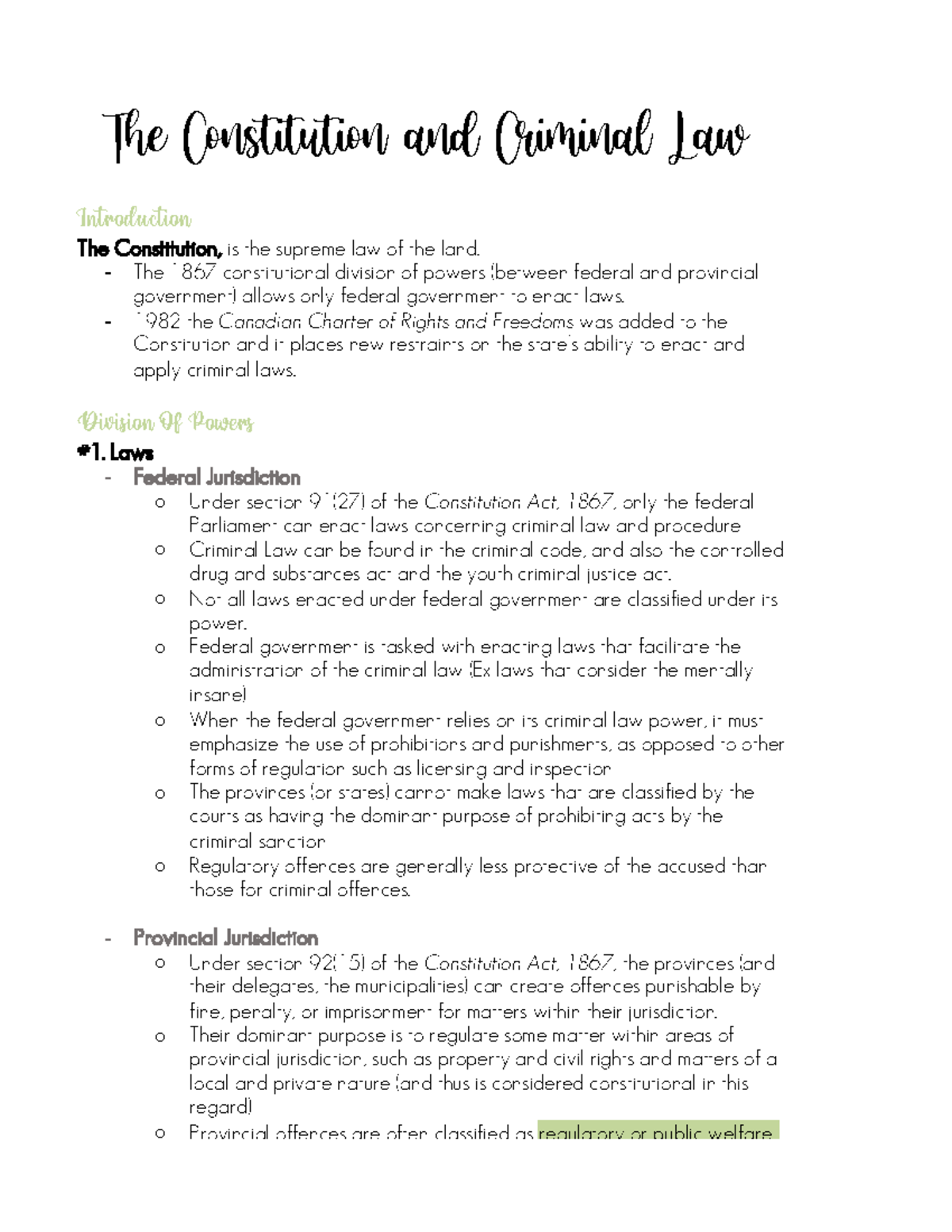 The Constitution and Criminal Law - Laws 1000 - Carleton - Studocu