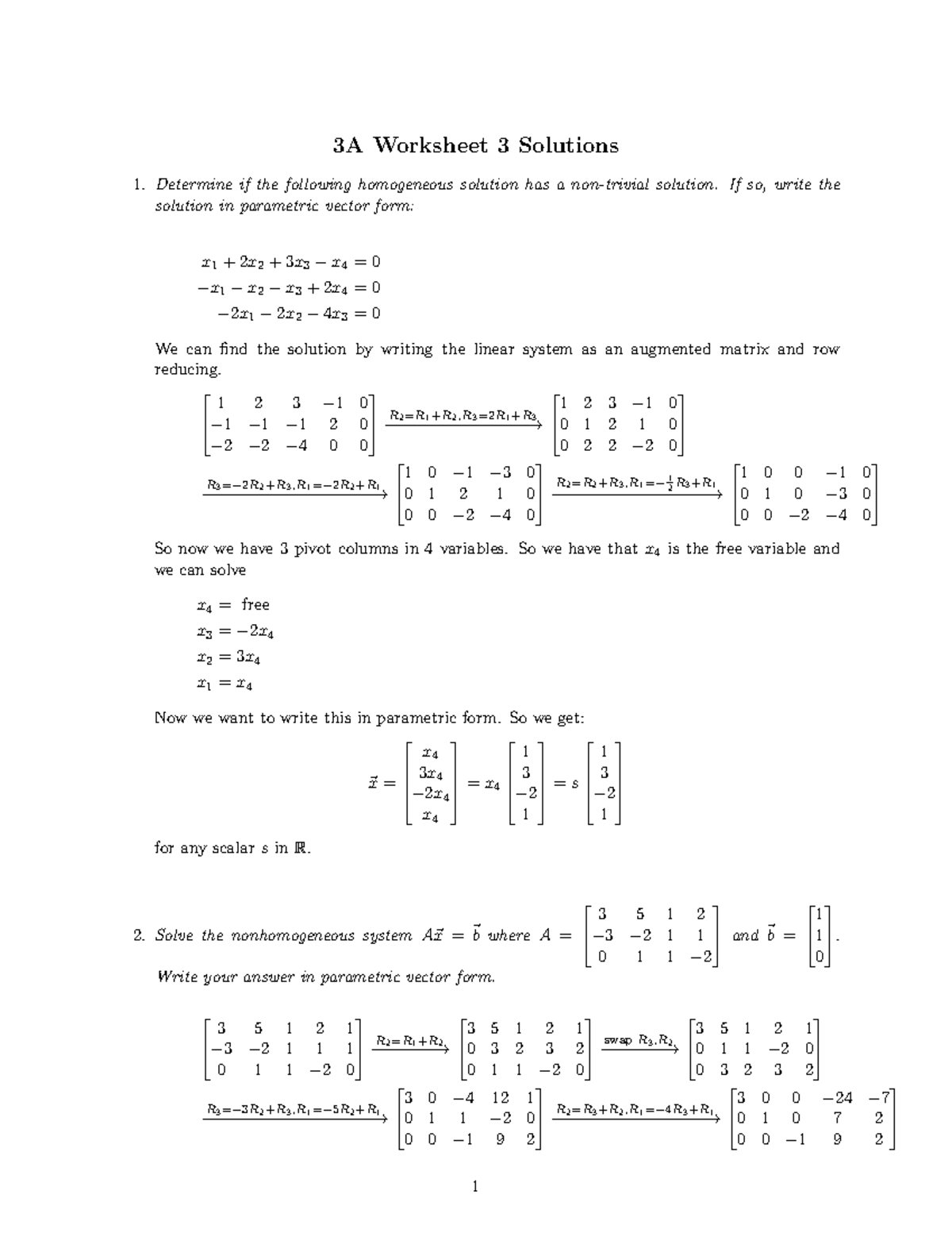 Homework 3 Solutions - 3A Worksheet 3 Solutions Determine if the ...