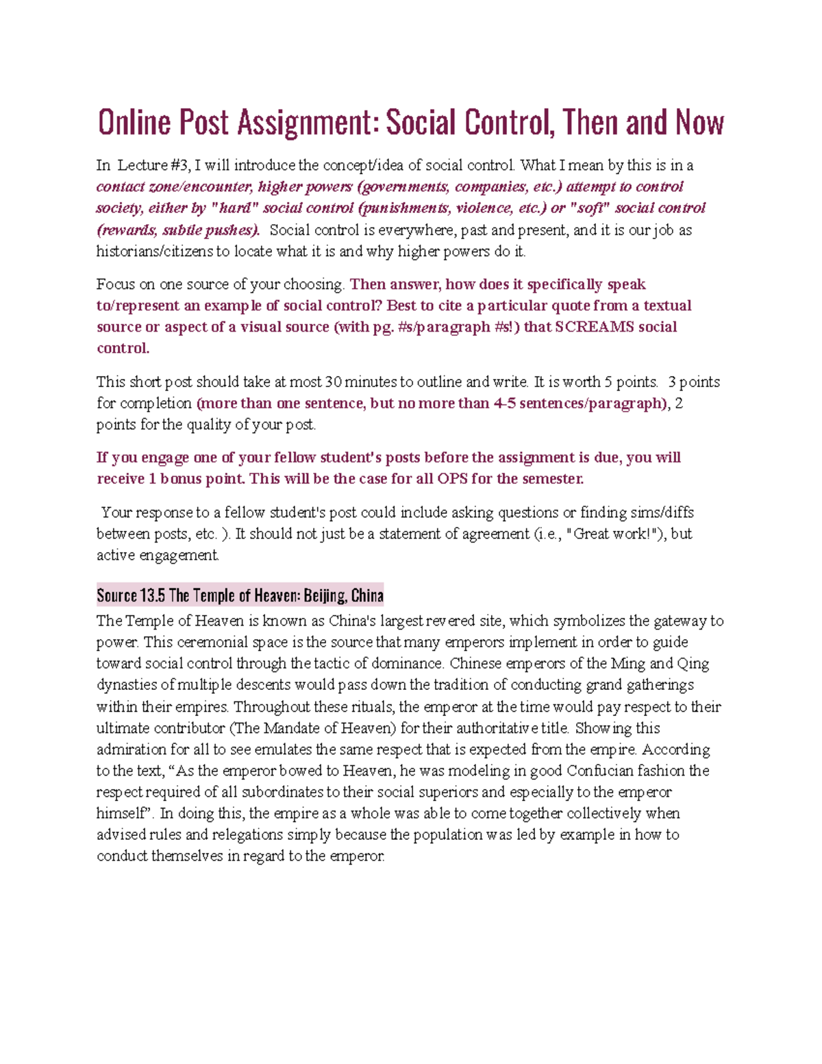 OP#2 Social Control, Then and Now - Online Post Assignment: Social ...