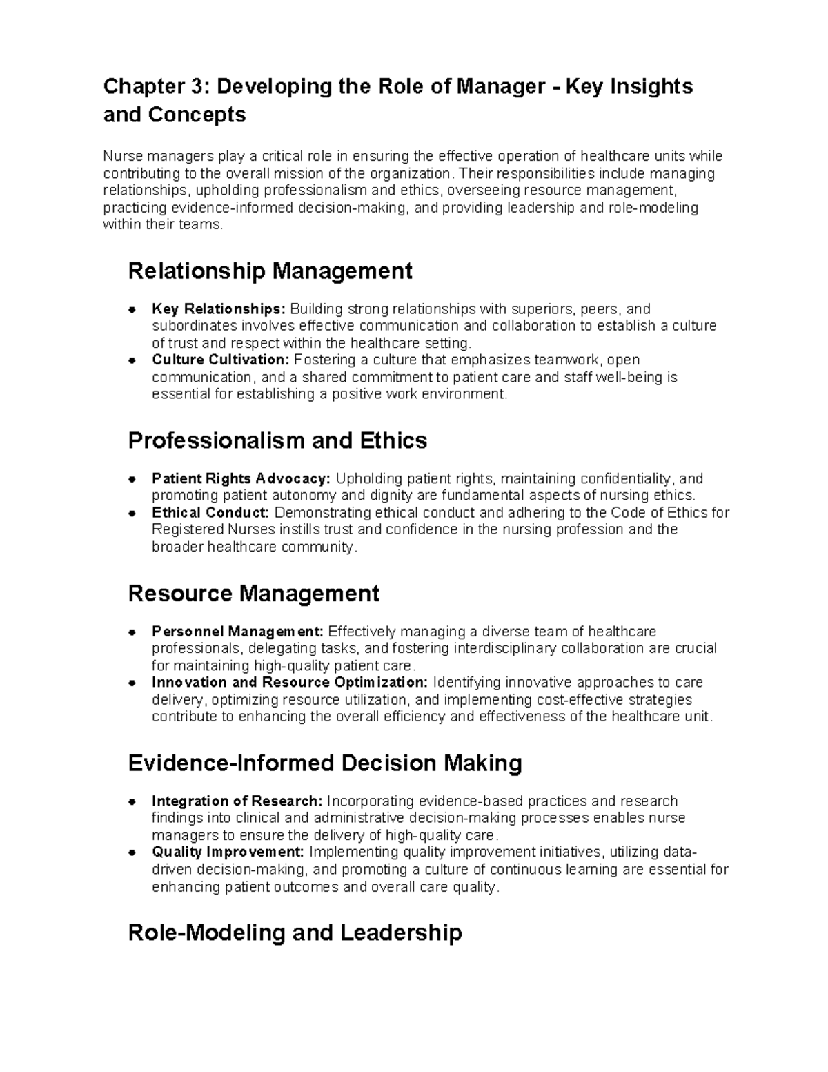 Chapter 3 Developing the Role of Manager - Chapter 3: Developing the ...