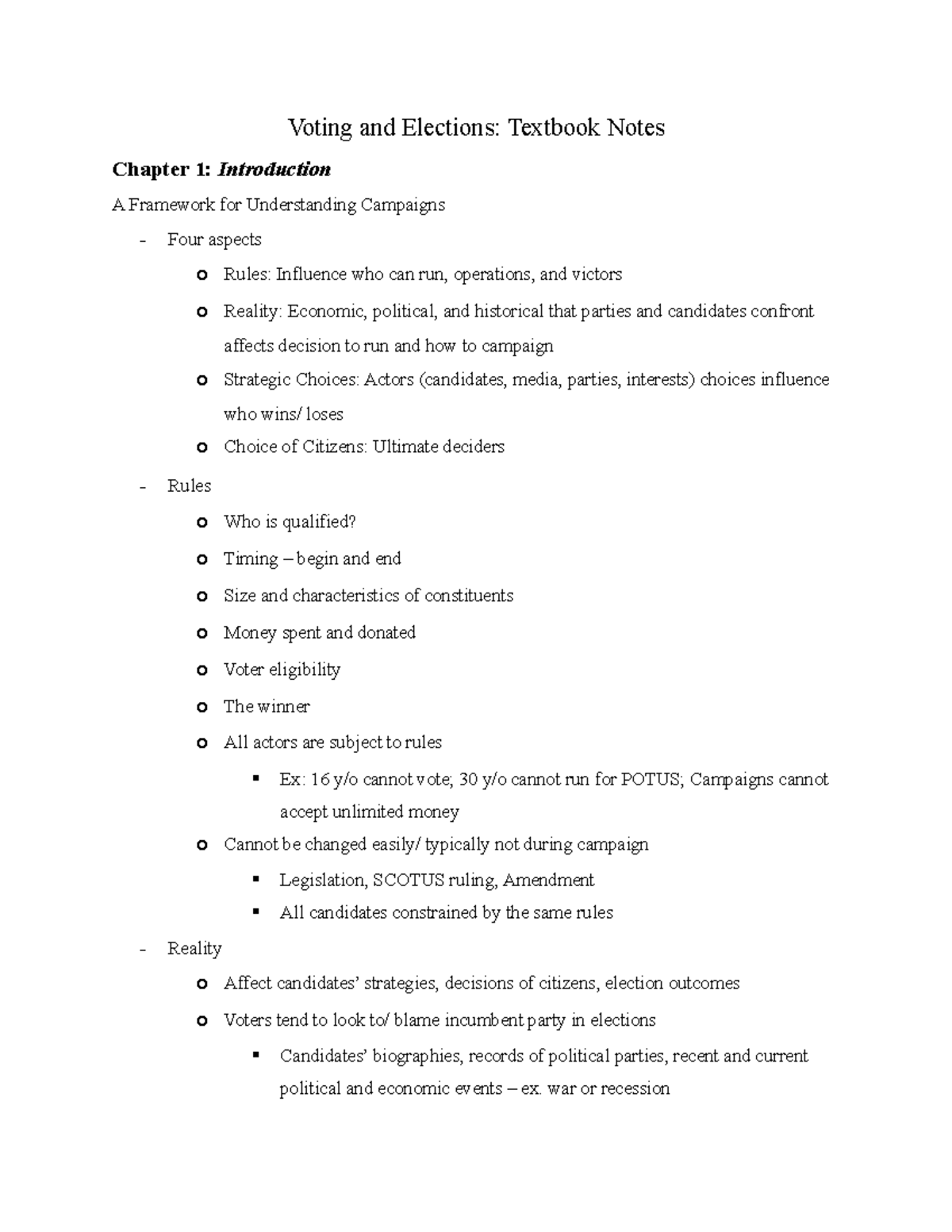 Voting and Elections Textbook Notes ALL CHAPTERS - Voting and Elections ...