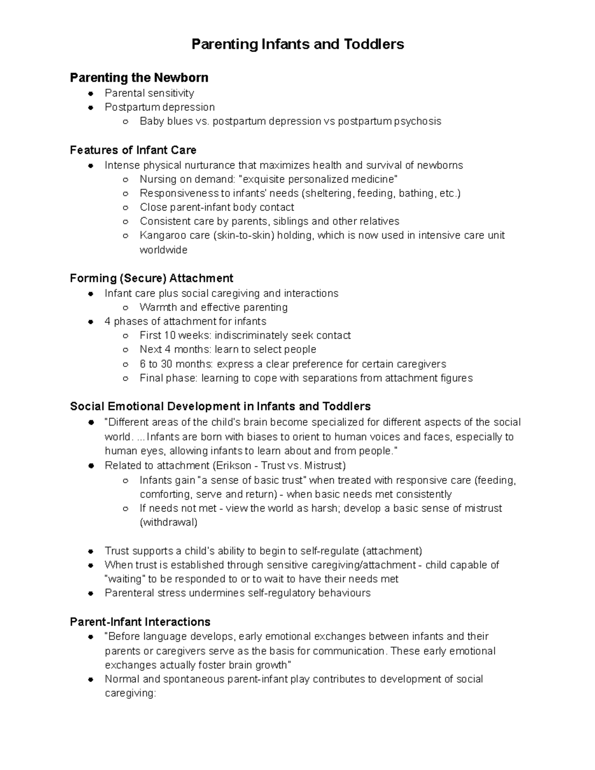 Class 7 - Parenting Infants and Toddlers - Parenting Infants and ...