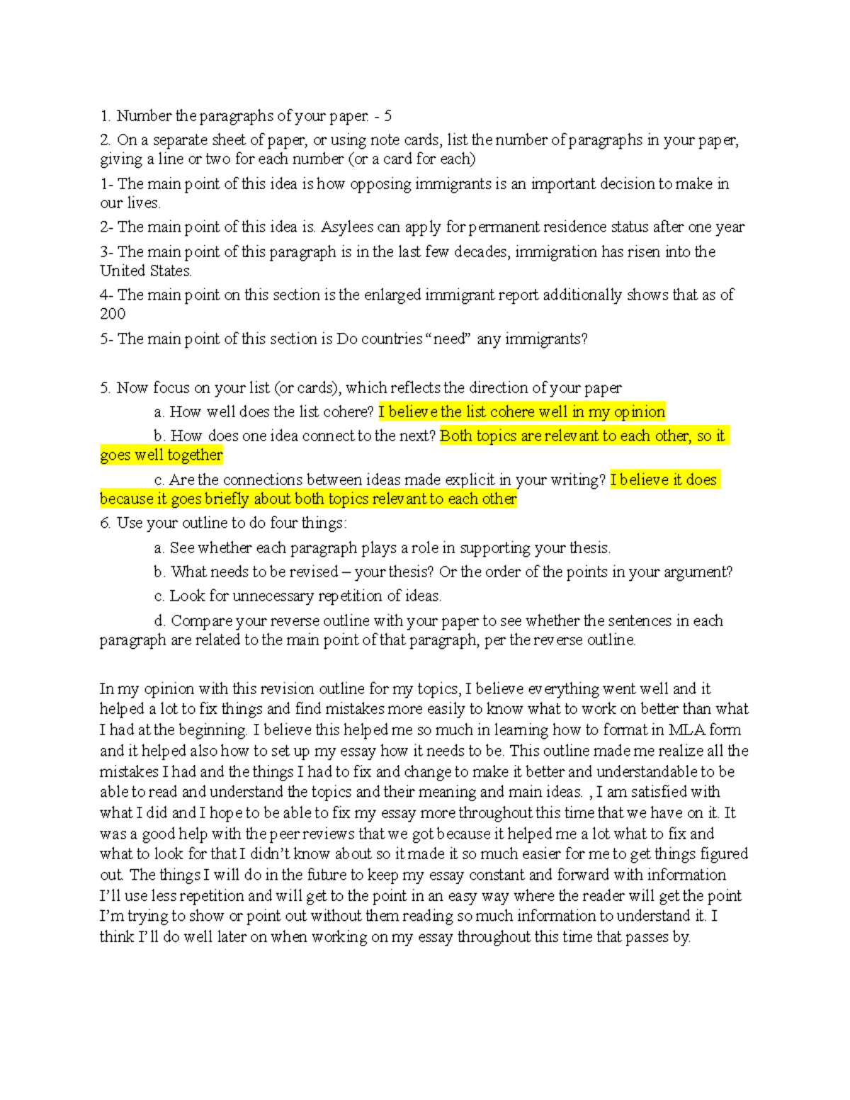 Revision Outline - essay - Number the paragraphs of your paper. - 5 On ...