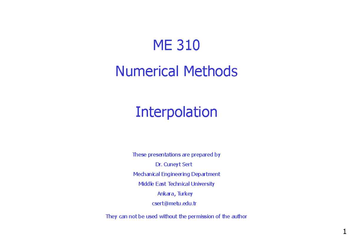 Interpolation - Copy - Electric Circuit - ME 310 Numerical Methods Interpolation These ...