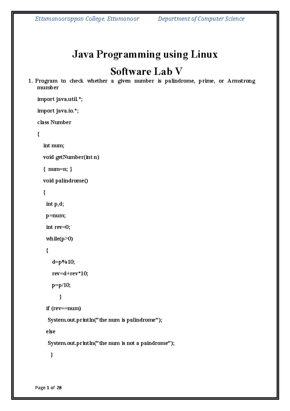 Record 2020 - Java Programming using Linux Software Lab V Program to check whether a given ...