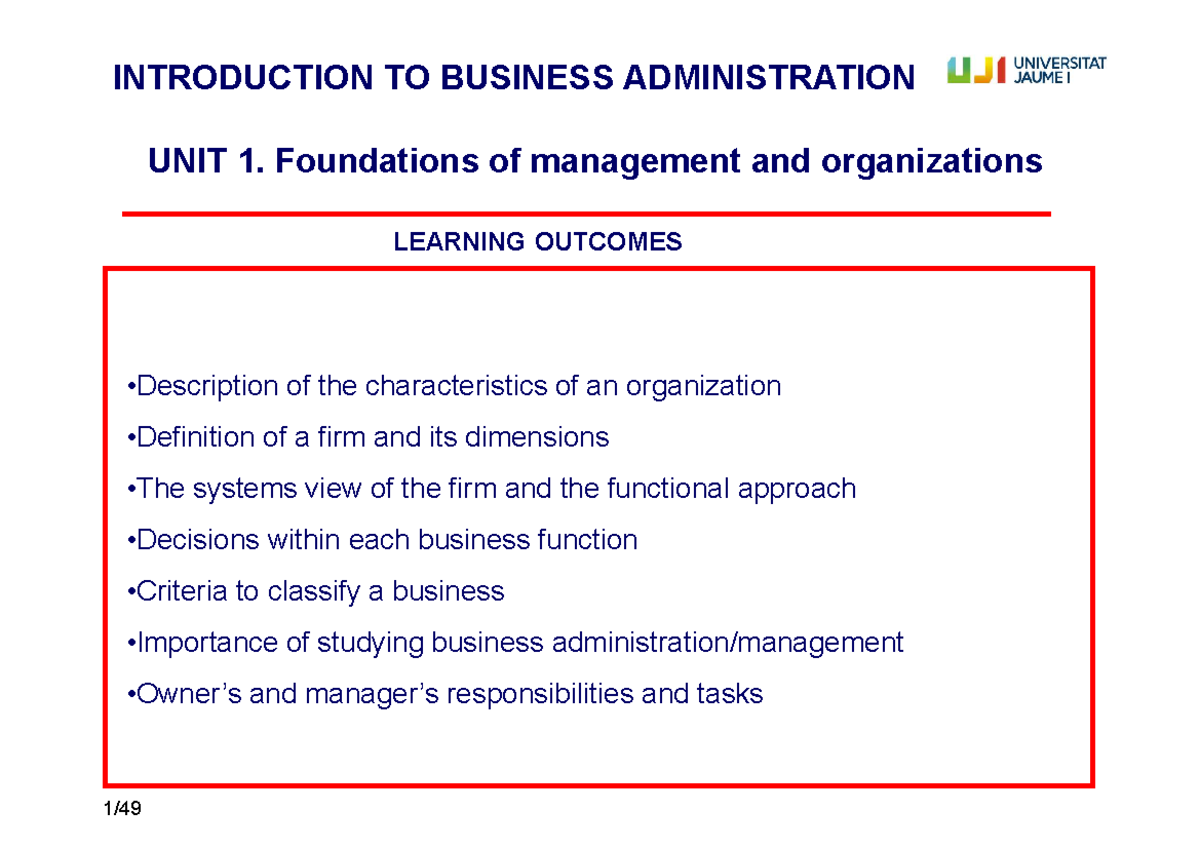 U1 Foundations of management and organizations - INTRODUCTION TO ...
