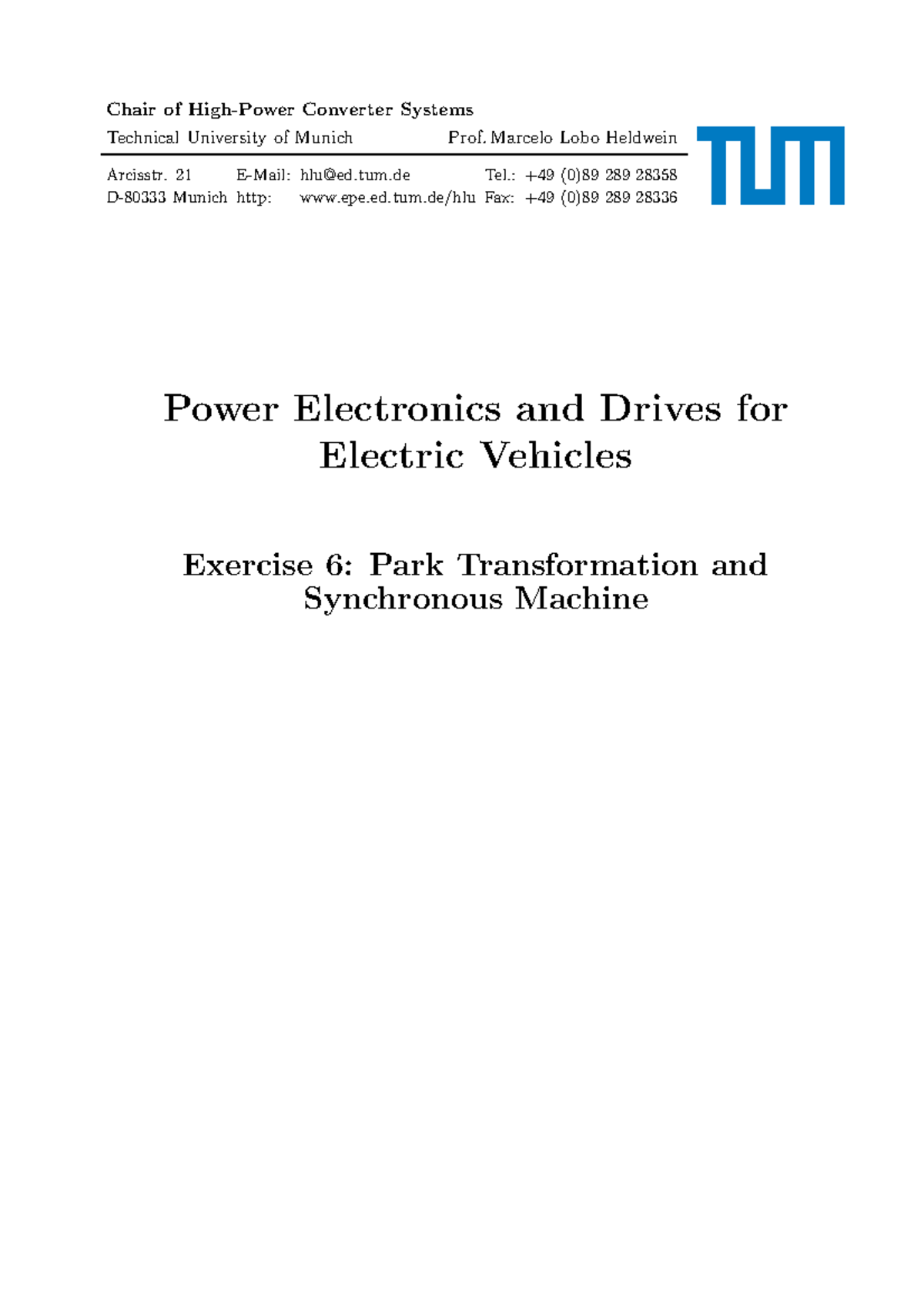 06 - Exercise - Park Transformation and Synchronous Machine - Chair of High-Power Converter ...