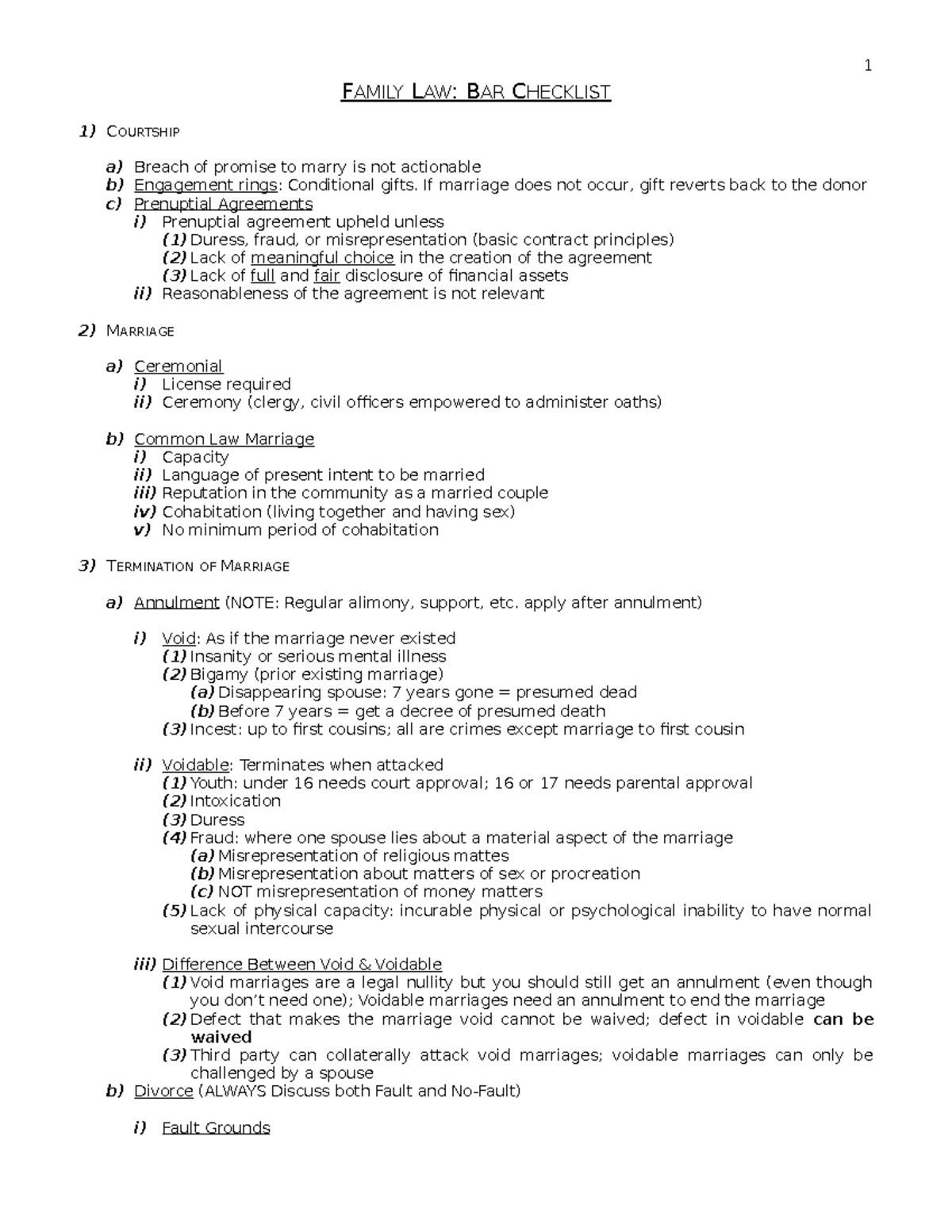 Family Law Bar Copy FAMILY LAW BAR CHECKLIST 1 COURTSHIP A Breach