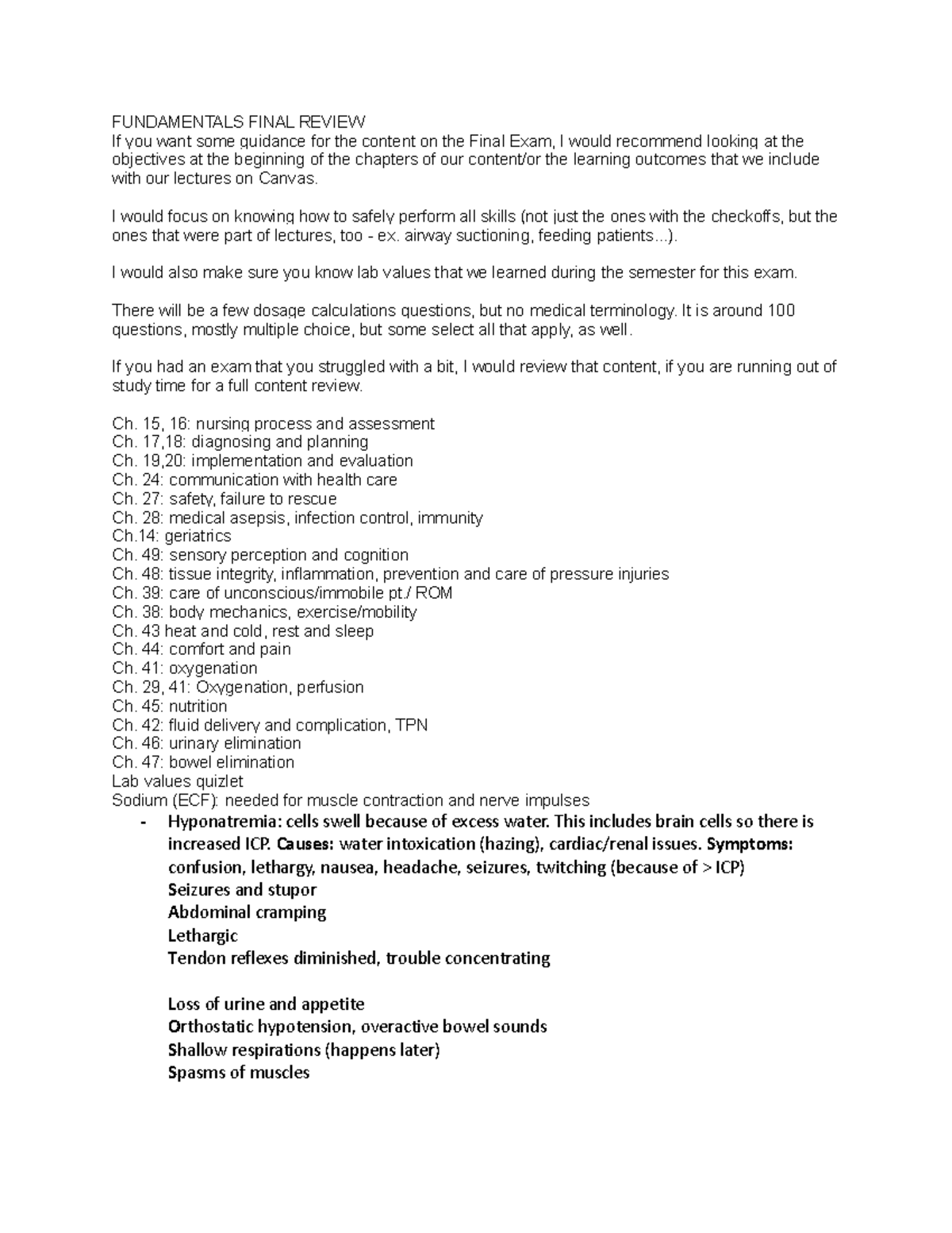 Fundamentals Final Review - FUNDAMENTALS FINAL REVIEW If you want some ...