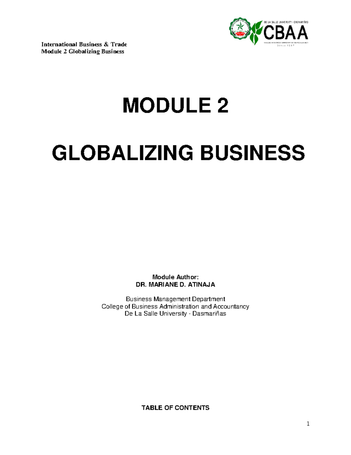 Module 2 Globalizing Business - Module 2 Globalizing Business MODULE 2 ...