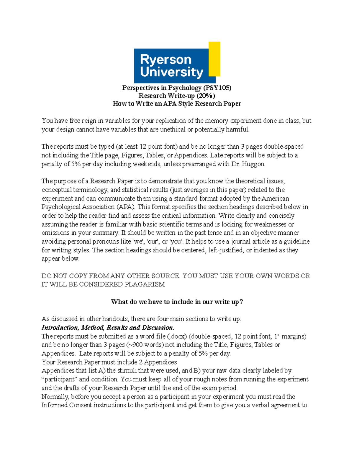 Research Paper Instructions - Perspectives in Psychology (PSY105 ...