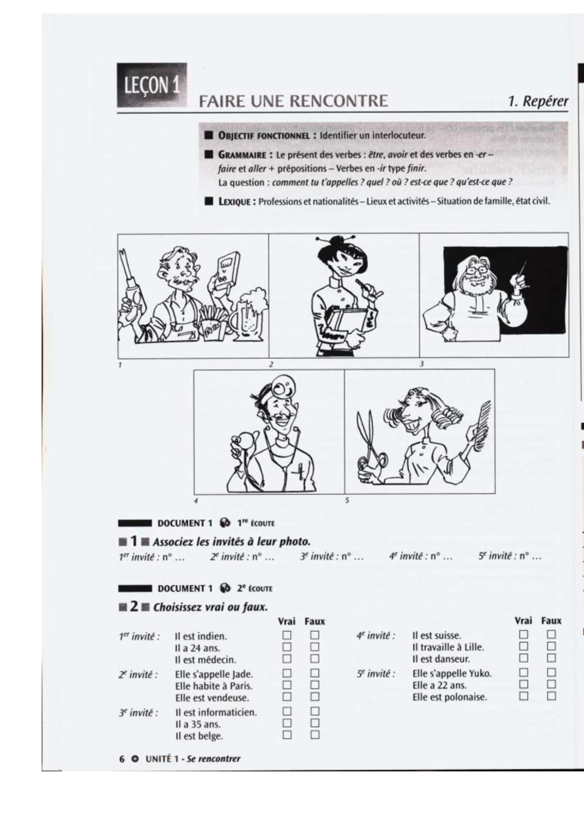 Comprehension orale A1 A2 - LEÇON 1 FAIRE UNE RENCONTRE 1. Repérer ...