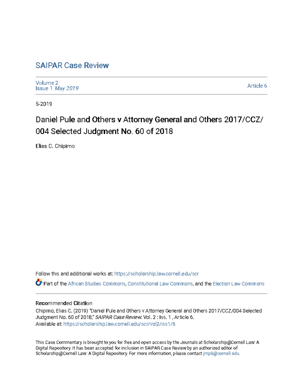 Daniel Pule and Others v Attorney General and Others 2017 CCZ 004 ...