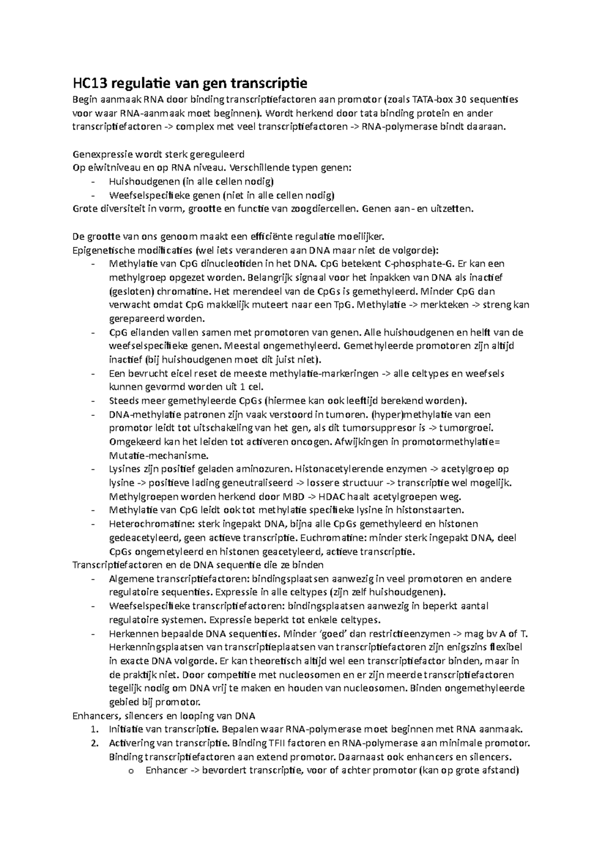HC13 - Regulatie van gentranscriptie - HC13 regulatie van gen ...