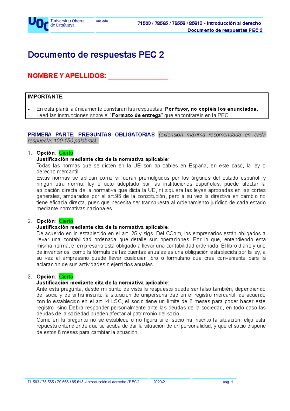 Nota A PRACTICA PEC2 - Documento de respuestas PEC 2 NOMBRE Y APELLIDOS: ________________ - Studocu
