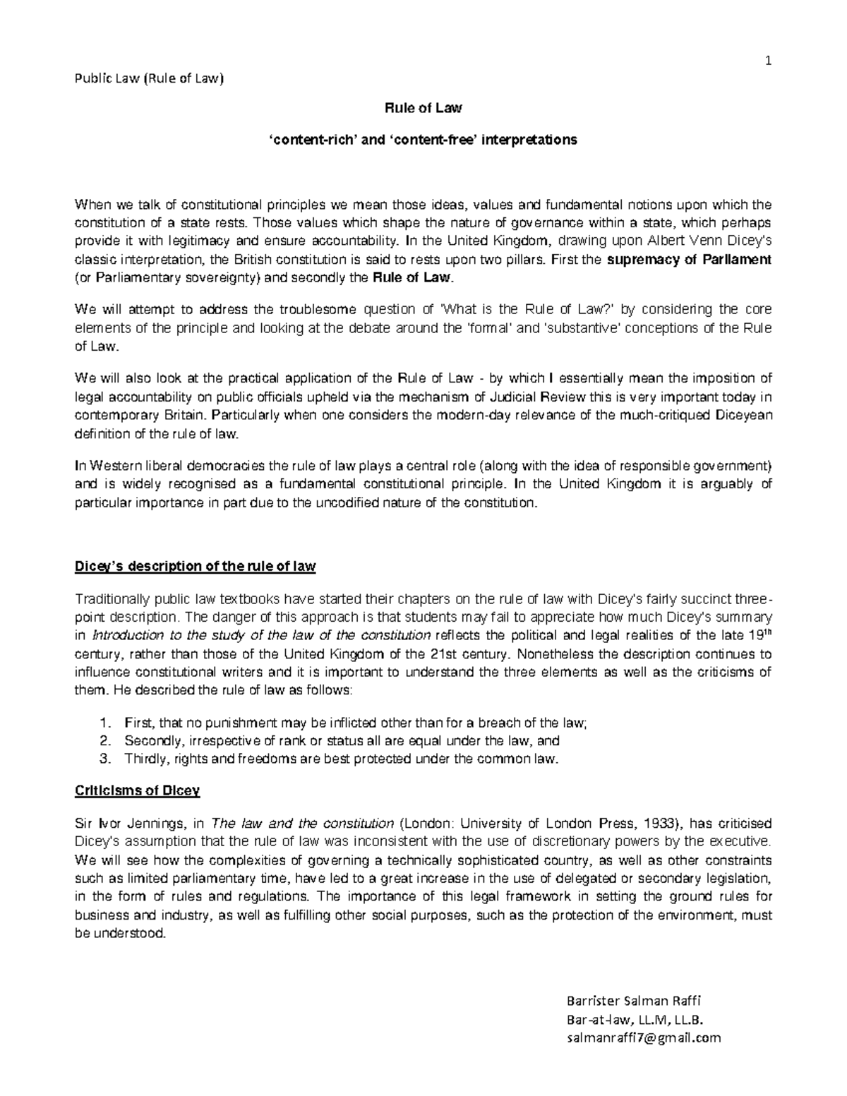 Rule-of-law - Rule-of-law - Public Law (Rule of Law) Barrister Salman ...