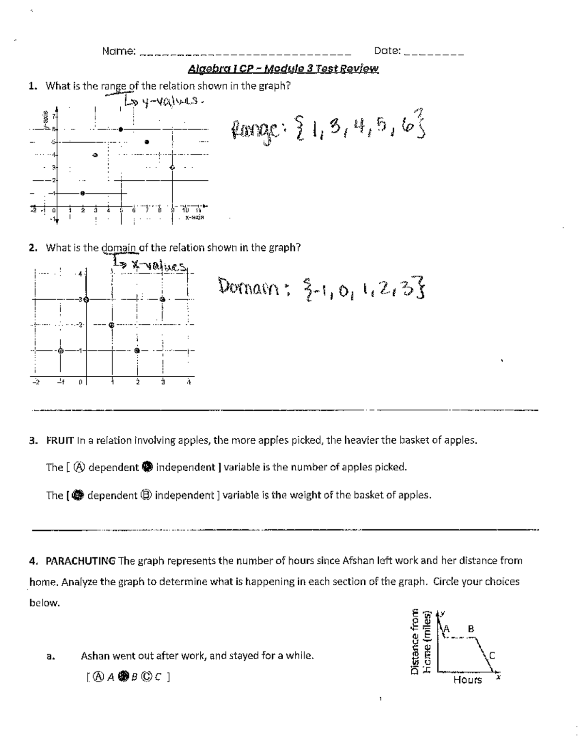 A1 test review 2 key - IT will help you - Name: Date: Algebra 1 CP ...