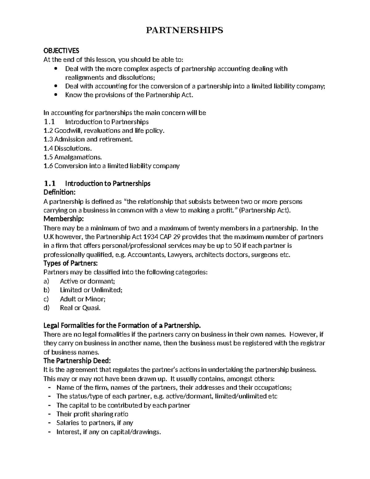 Partnerships Class Worked Examples - PARTNERSHIPS OBJECTIVES At the end ...