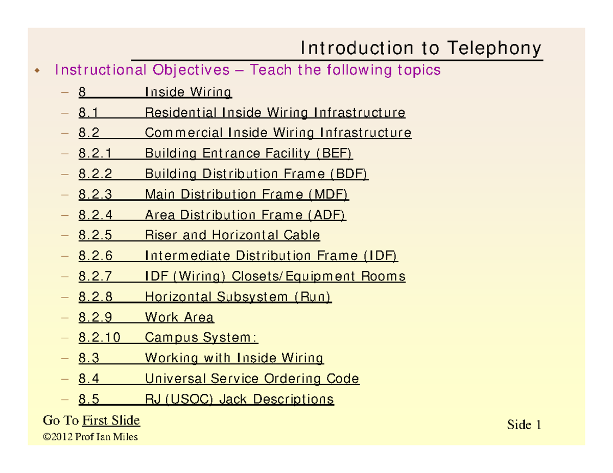CNET225 12F Theory Wk 09 - Introduction to Telephony Go To First Slide ...