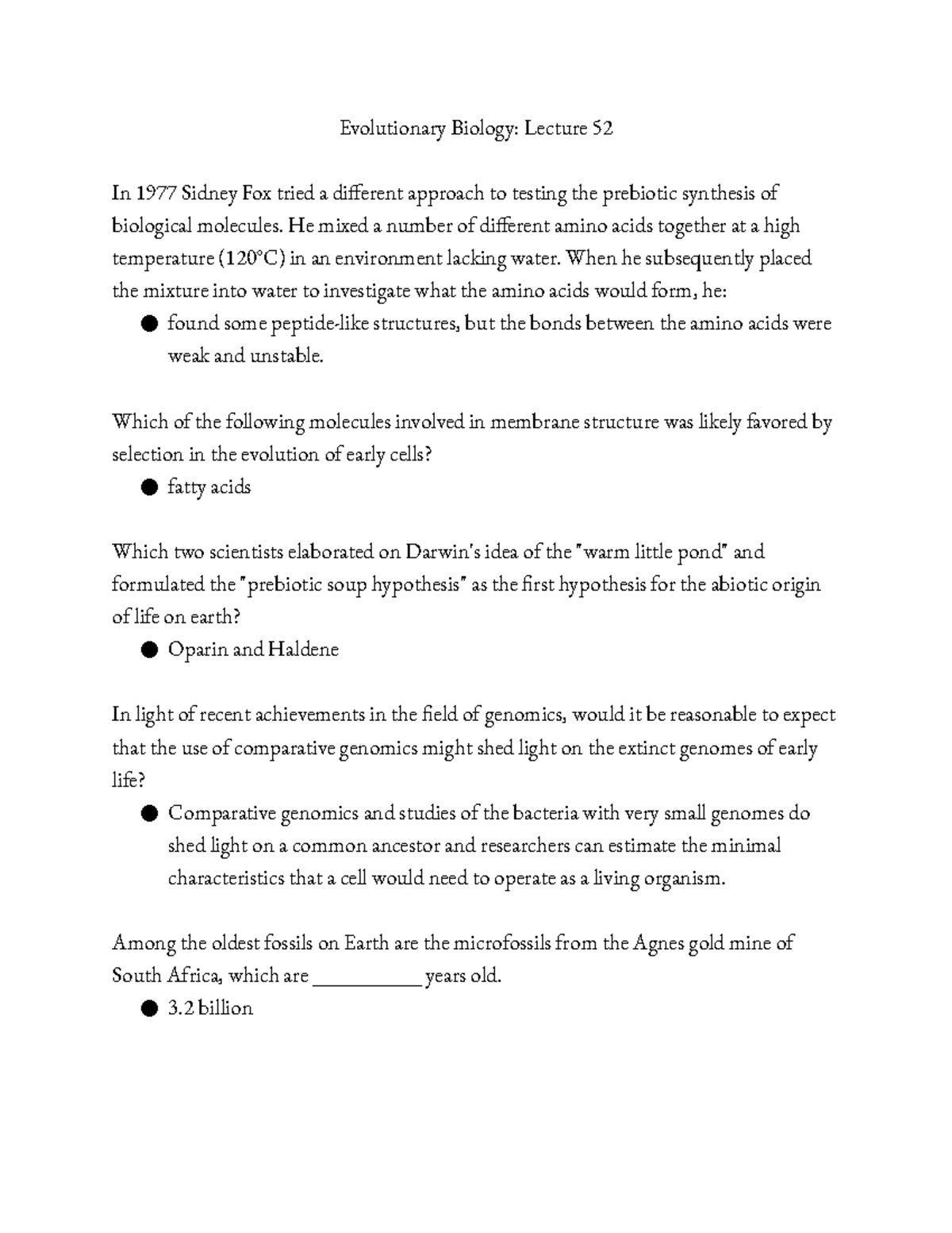 Evolutionary Biology Lecture 52 - He mixed a number of different amino ...