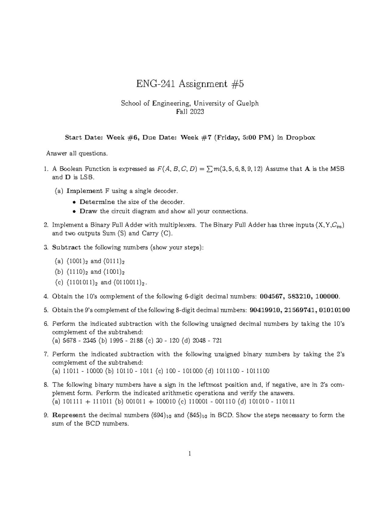 Eng241-assign 5-F23 - Read the lecture slides and you should be able to do the assignment - ENG ...