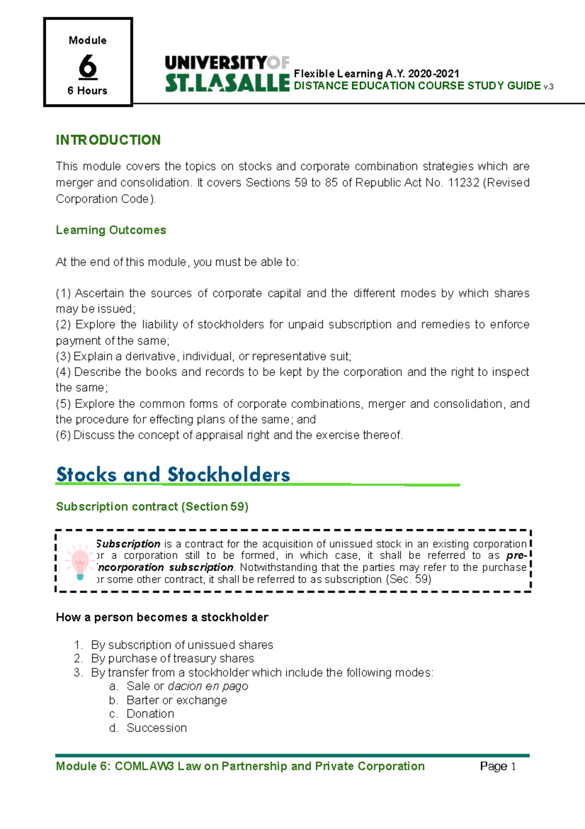 Module-6 Comlaw 3 - g3qqgq3g - INTRODUCTION This module covers the ...