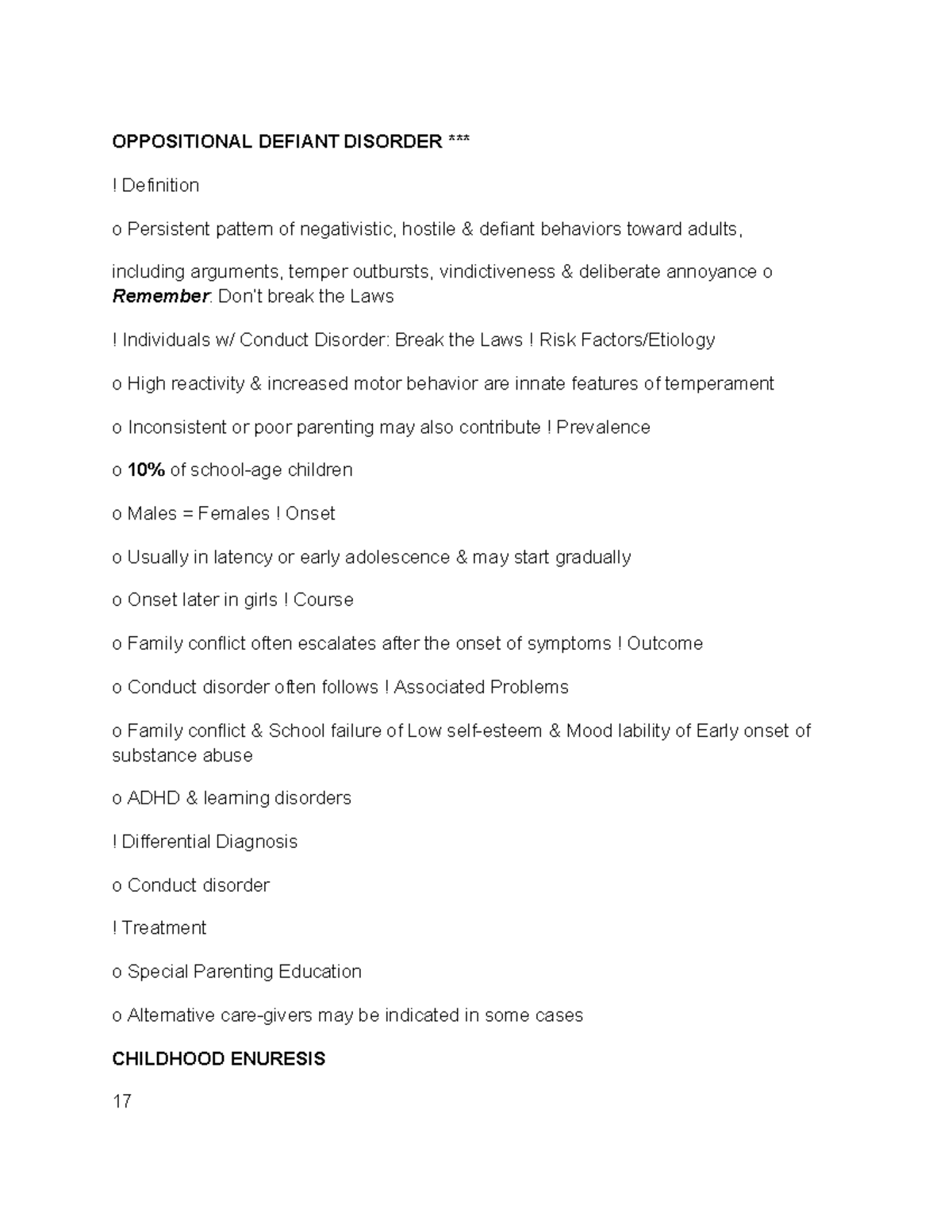 Psych 1500 p6 - OPPOSITIONAL DEFIANT DISORDER *** ! Definition o ...