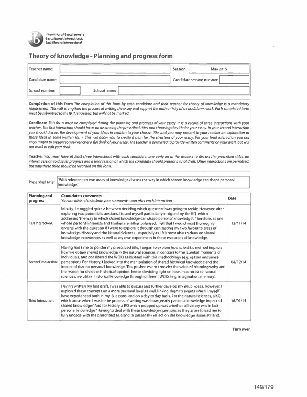 EXEMPLAR TOK PPF - International Baccalaureate Baccalauréat ...