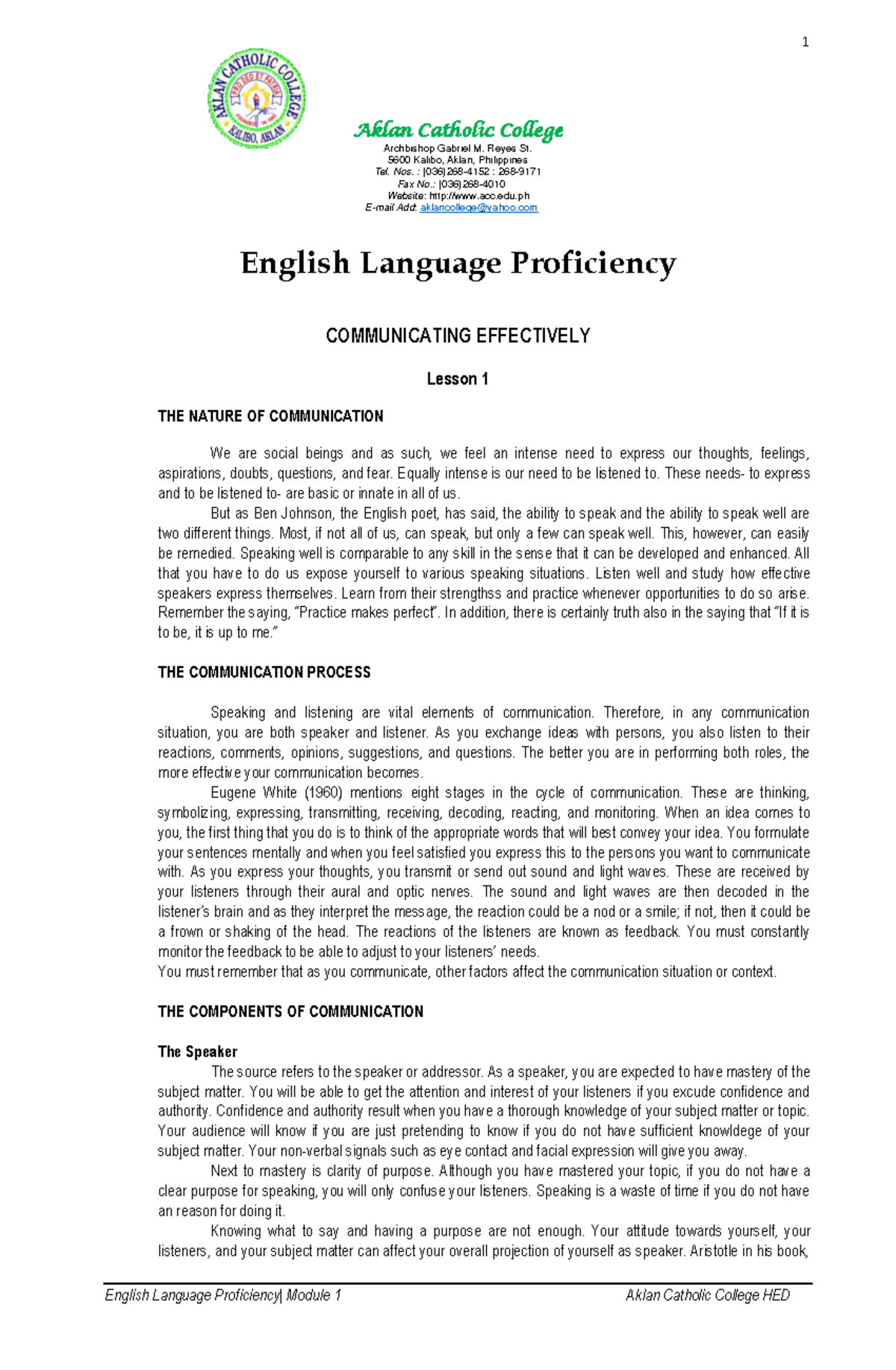 ELP- Notes - English Language Proficiency| Module 1 Aklan Catholic ...