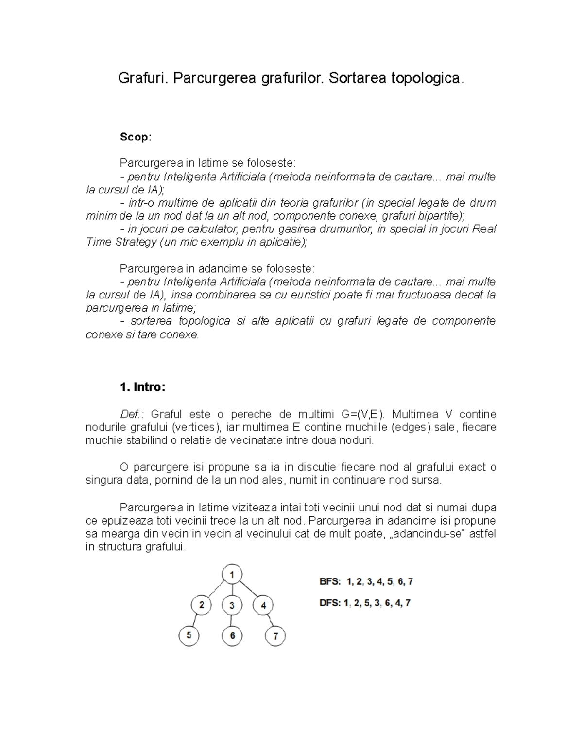 Grafuri - Note de curs 1 - Grafuri. Parcurgerea grafurilor. Sortarea ...