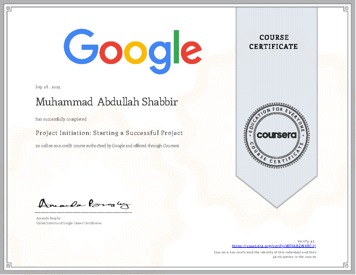 Google part 2 - PROJECT - S ep 2 8 , 2 02 3 Proj ect Initiation ...