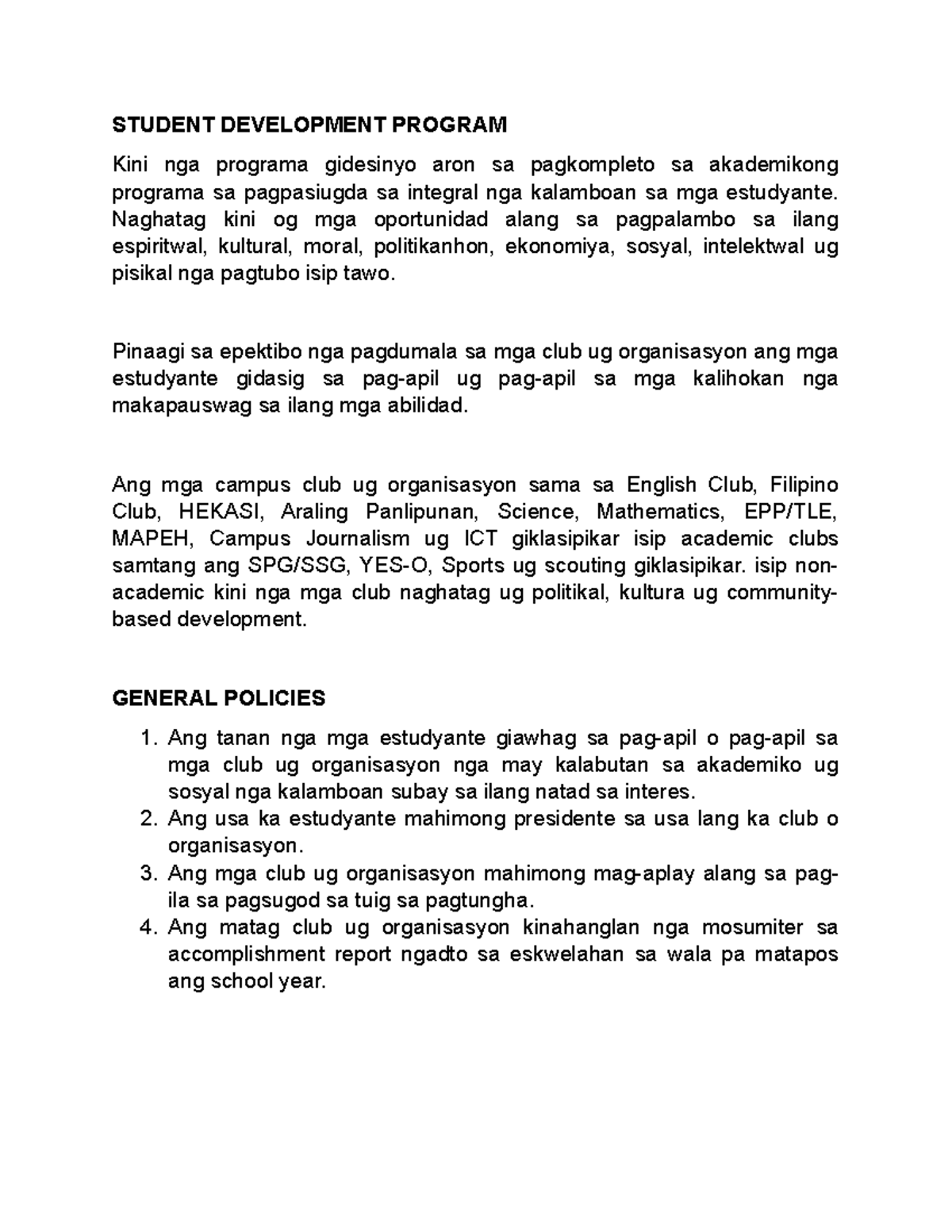 Handbook-translation - STUDENT DEVELOPMENT PROGRAM Kini nga programa gidesinyo aron sa ...