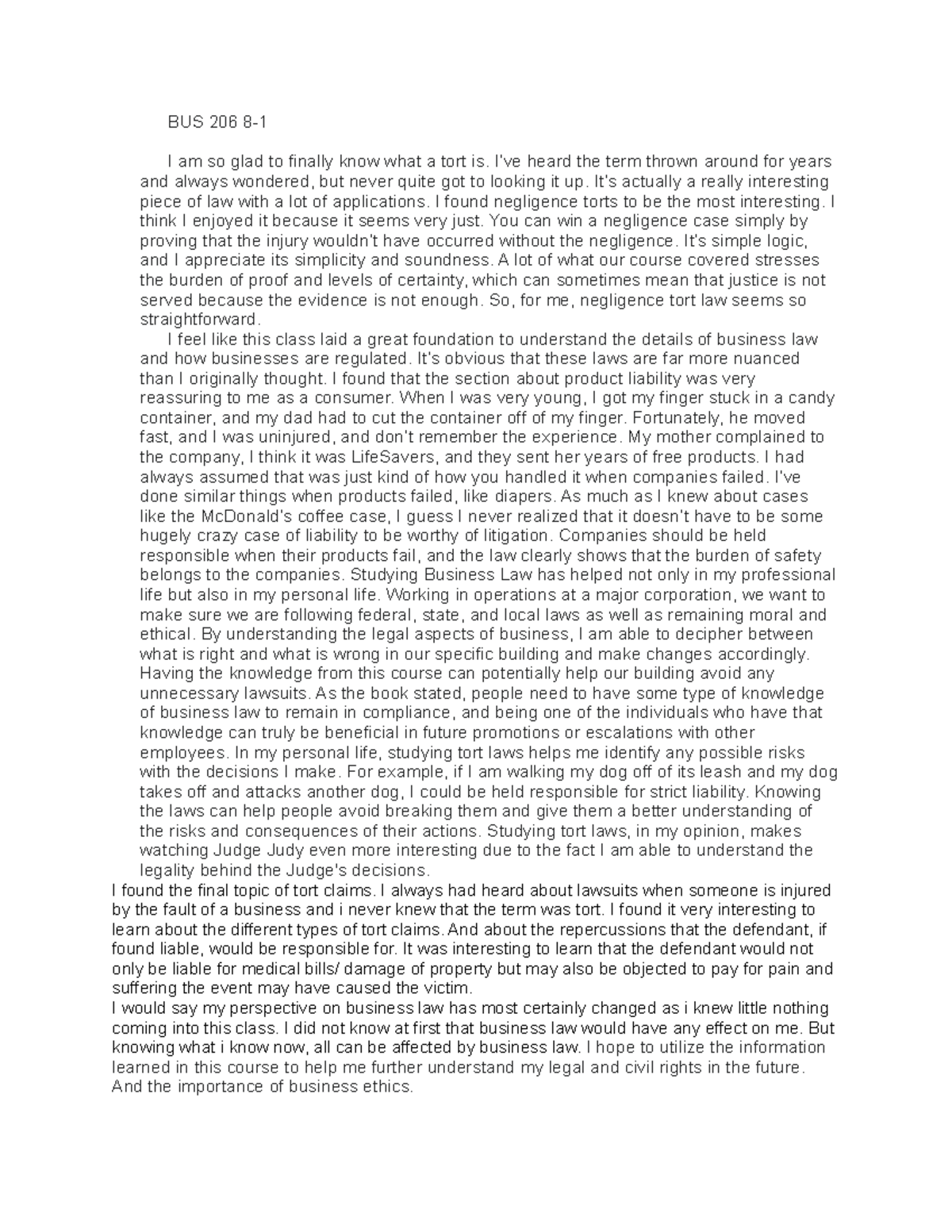 BUS 206 8-1 - Discussion 97% reference - BUS 206 8- I am so glad to ...